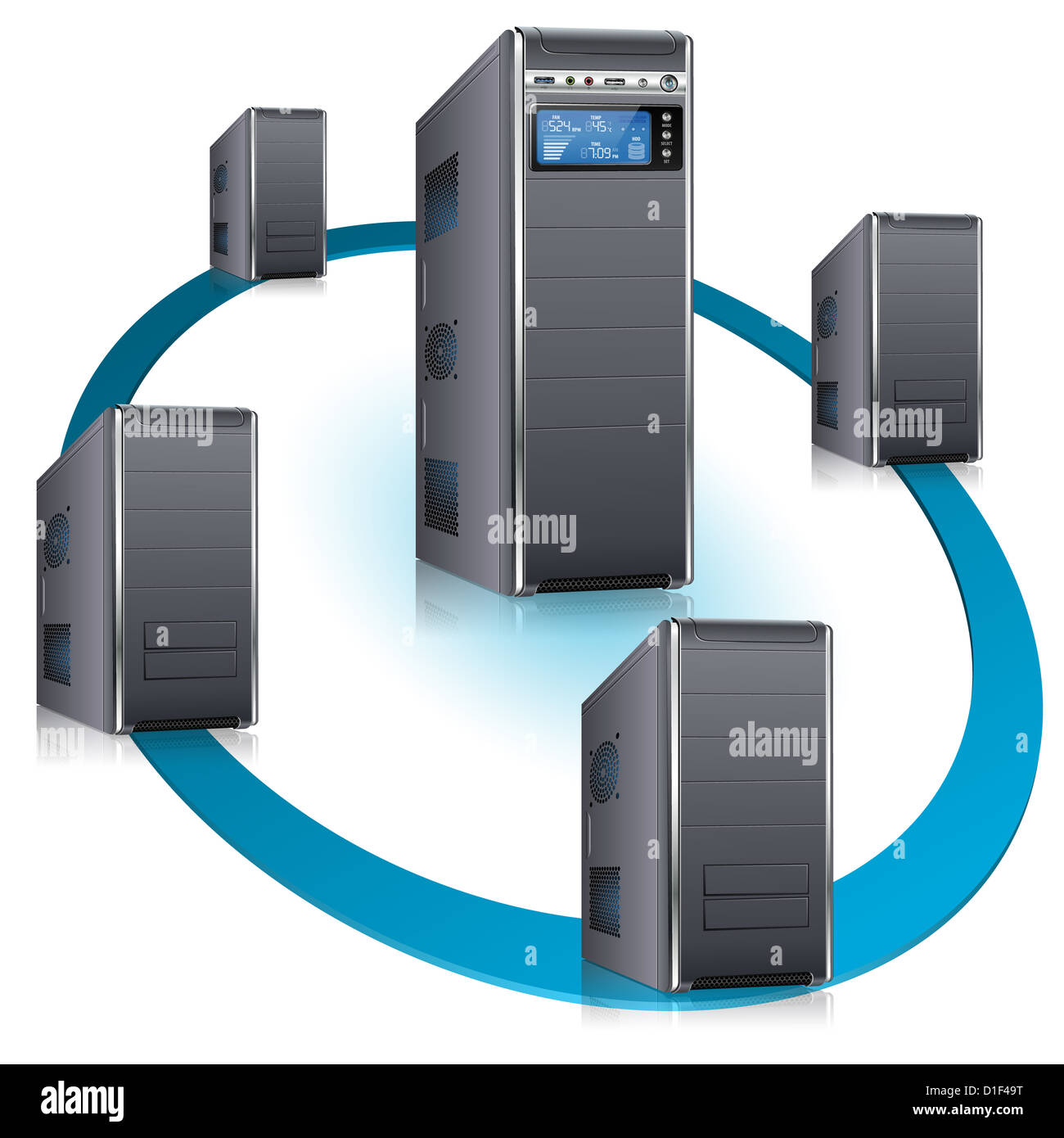 Network Concept - Server with LCD Display and Workstation, isolated on ...