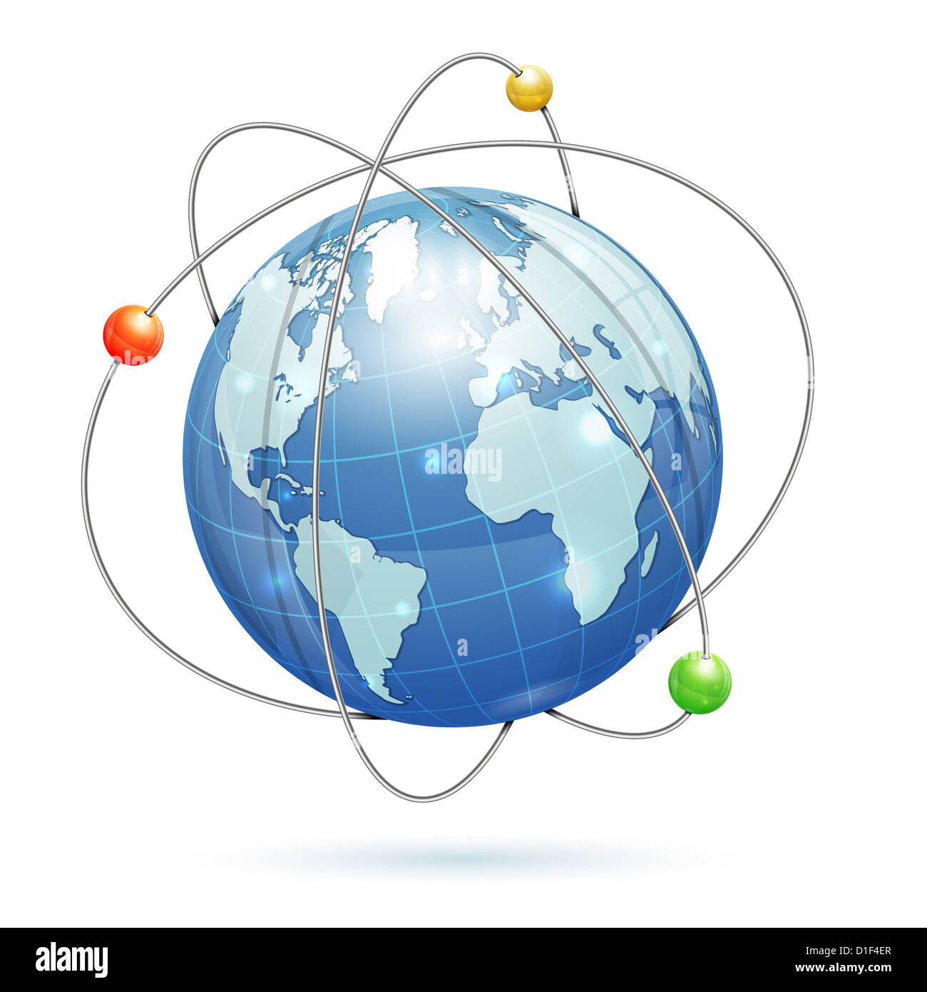 Earth with orbits of satellites, isolated on white background ...