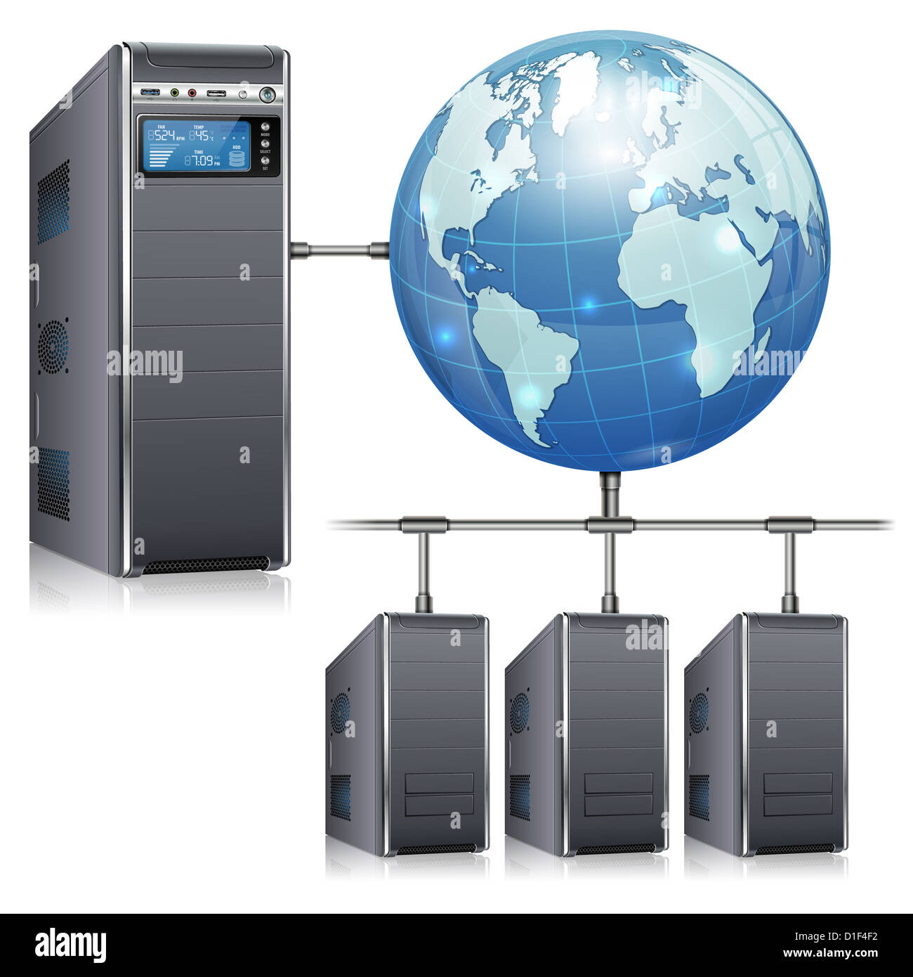 Network Concept - Servers with LCD Display, Workstation and Earth ...