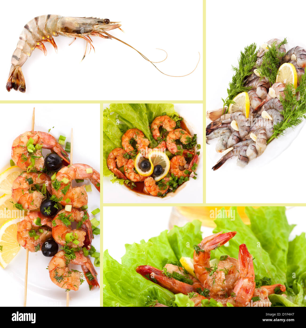 Collage of Tiger Prawns - Raw, Fried, Barbecue. Isolated on white ...