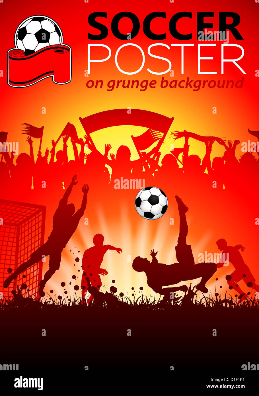 Soccer Poster with Players and Fans on grunge background, illustration ...