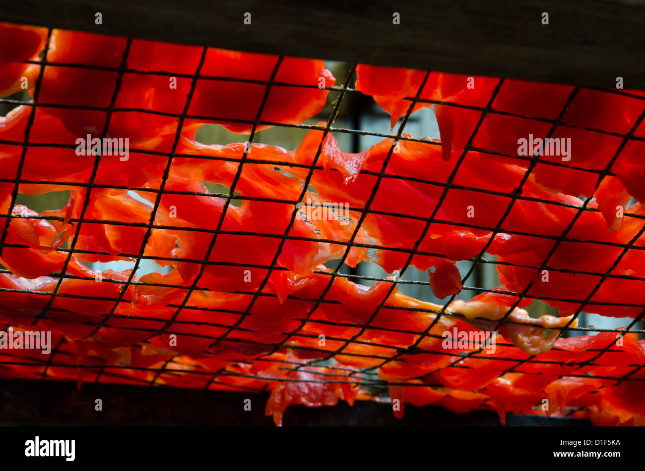 Dried meat is preserved by the light of sun, Thai food. Photography ant ...