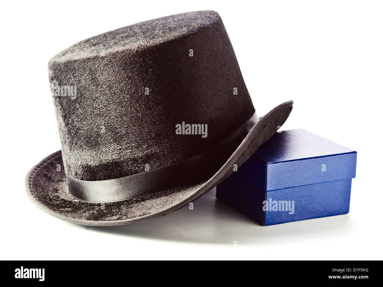 Black top hat and gift box isolated on white background Stock Photo - Alamy
