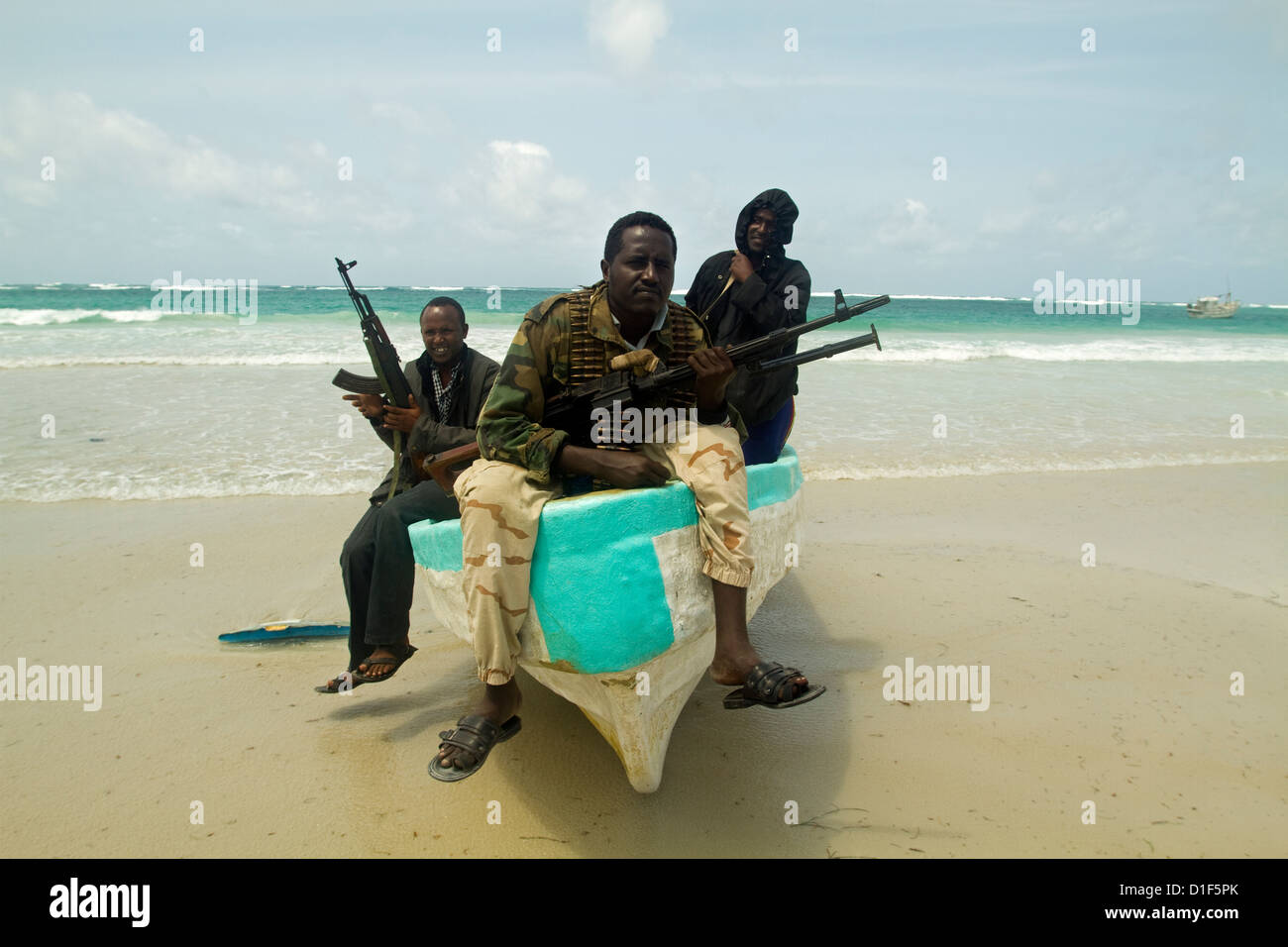 Somalian pirates in Indian Ocean near Mogadishu Somalia Stock Photo ...