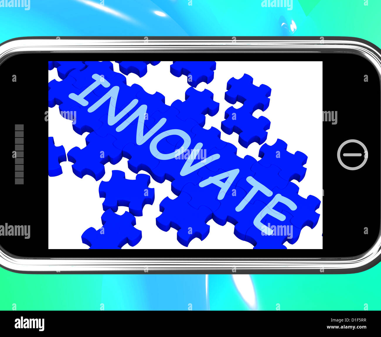 Innovate On Smartphone Shows Creativity And Inventions Stock Photo - Alamy