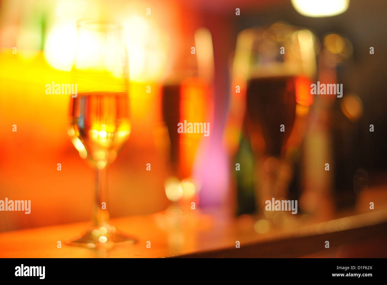 Unsharp picture like the view of a drunken person, glasses with Alcohol ...