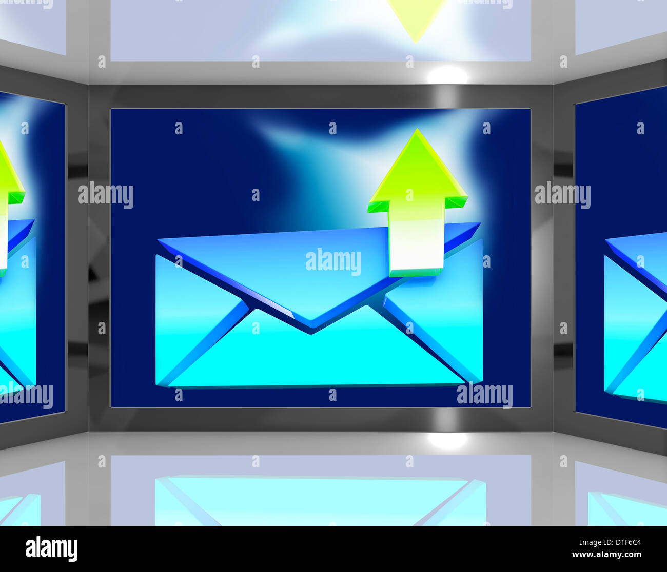 Email Sent On Screen Shows Sent Messages And Email Outbox Stock Photo ...