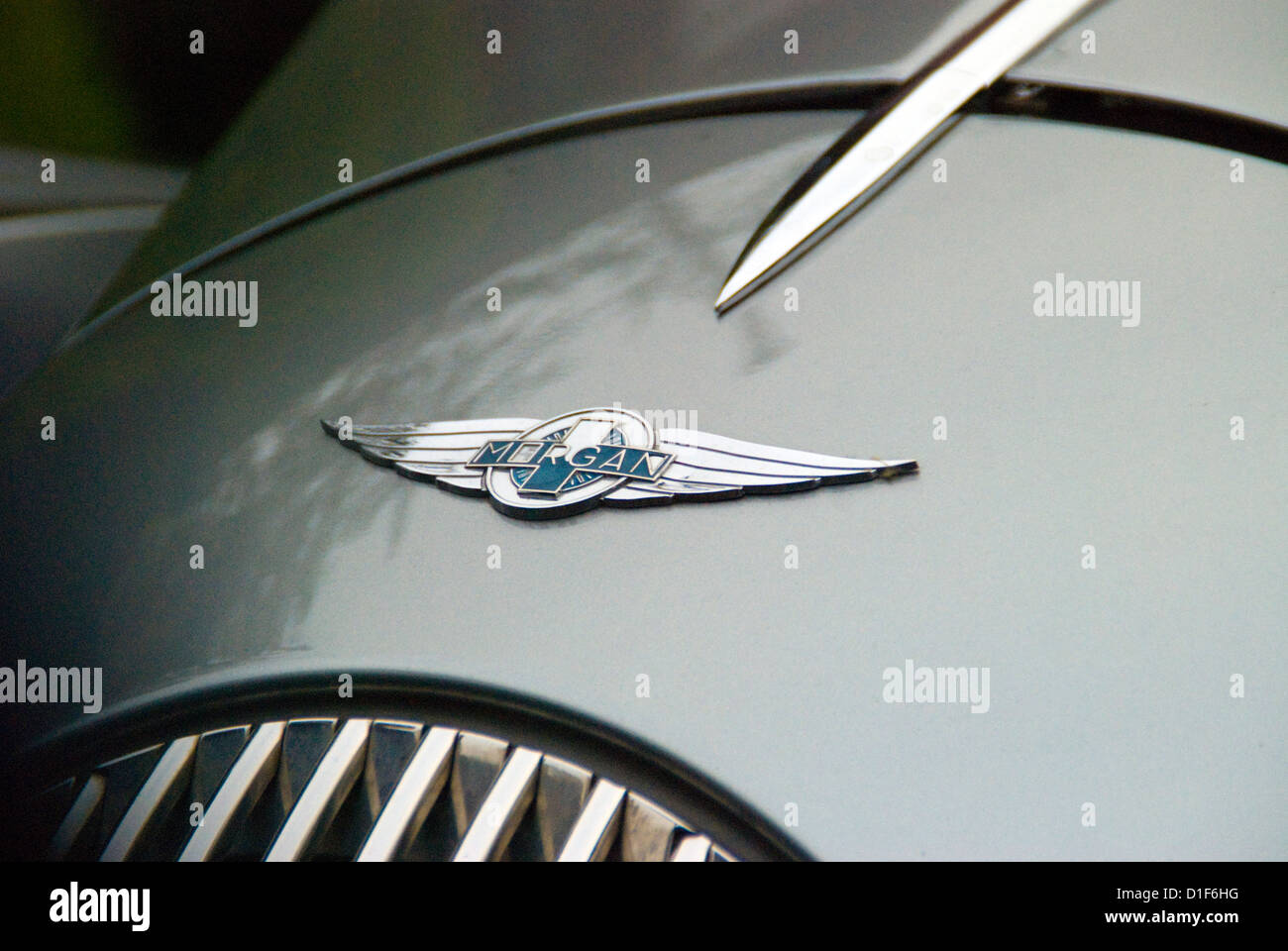 Morgan Motor Company British car manufacturer close up of logo and ...
