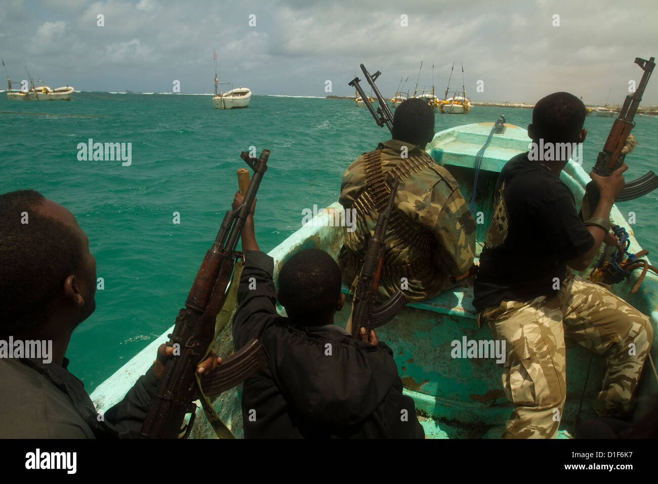 Somalian pirates in Indian Ocean near Mogadishu Somalia Stock Photo - Alamy