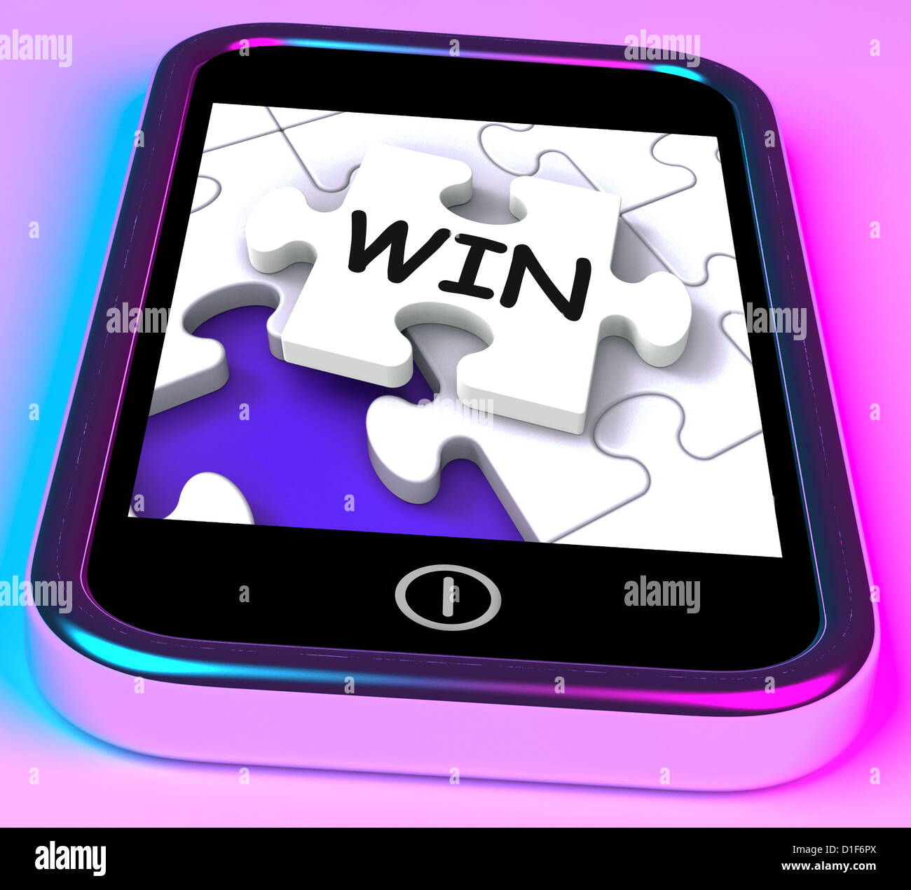 Win On Smartphone Shows Championship And Triumph Stock Photo - Alamy