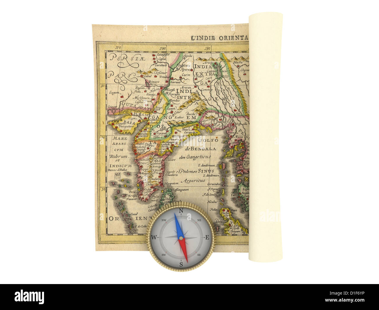 Old Map and Compass Isolated on white Stock Photo - Alamy