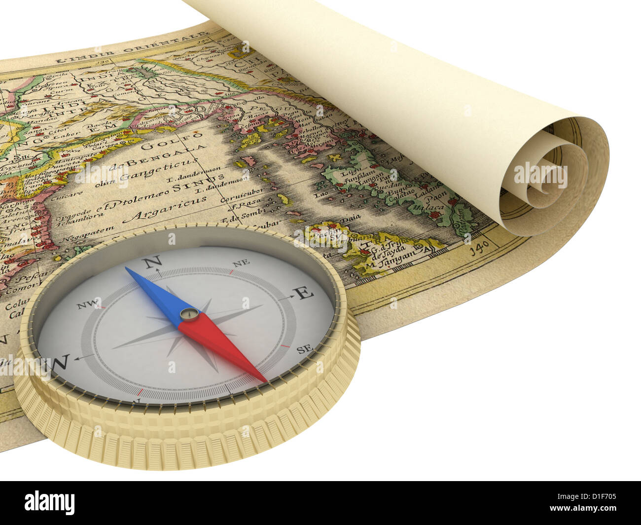 Old Map and Compass Isolated on white Stock Photo - Alamy