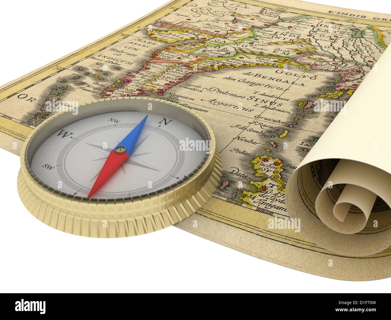 Old Map and Compass Isolated on white Stock Photo - Alamy