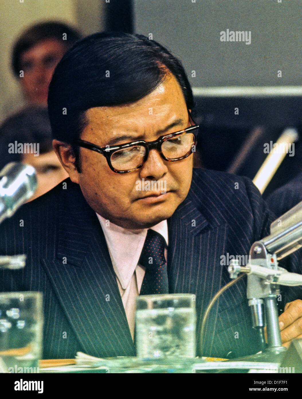 United States Senator Daniel K. Inouye (Democrat of Hawaii) takes notes ...