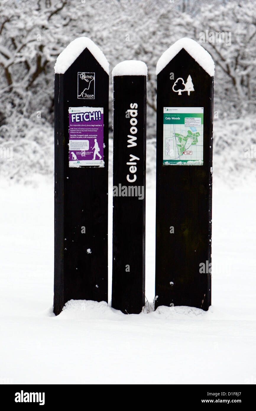 Signs in Cely Woods at Rainham Essex on February 05, 2012 Photo James ...