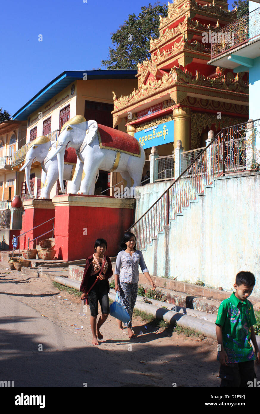 Streetscene below the Mount Popa in the Kyaukpadaung Township, Mandalay ...