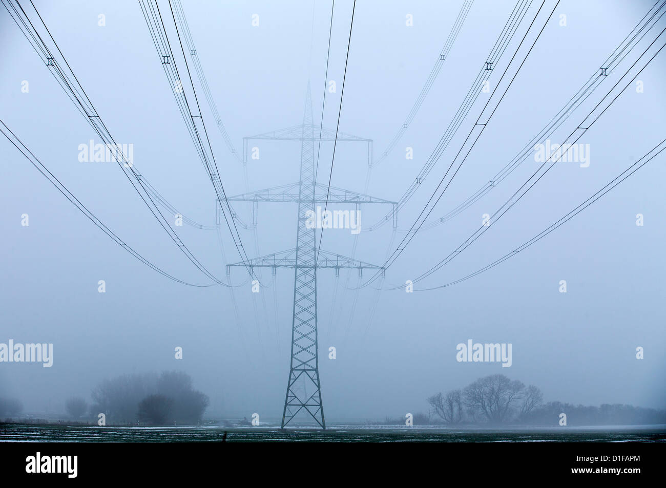 A steel pole, part of the new 380 kilovolt current line between ...