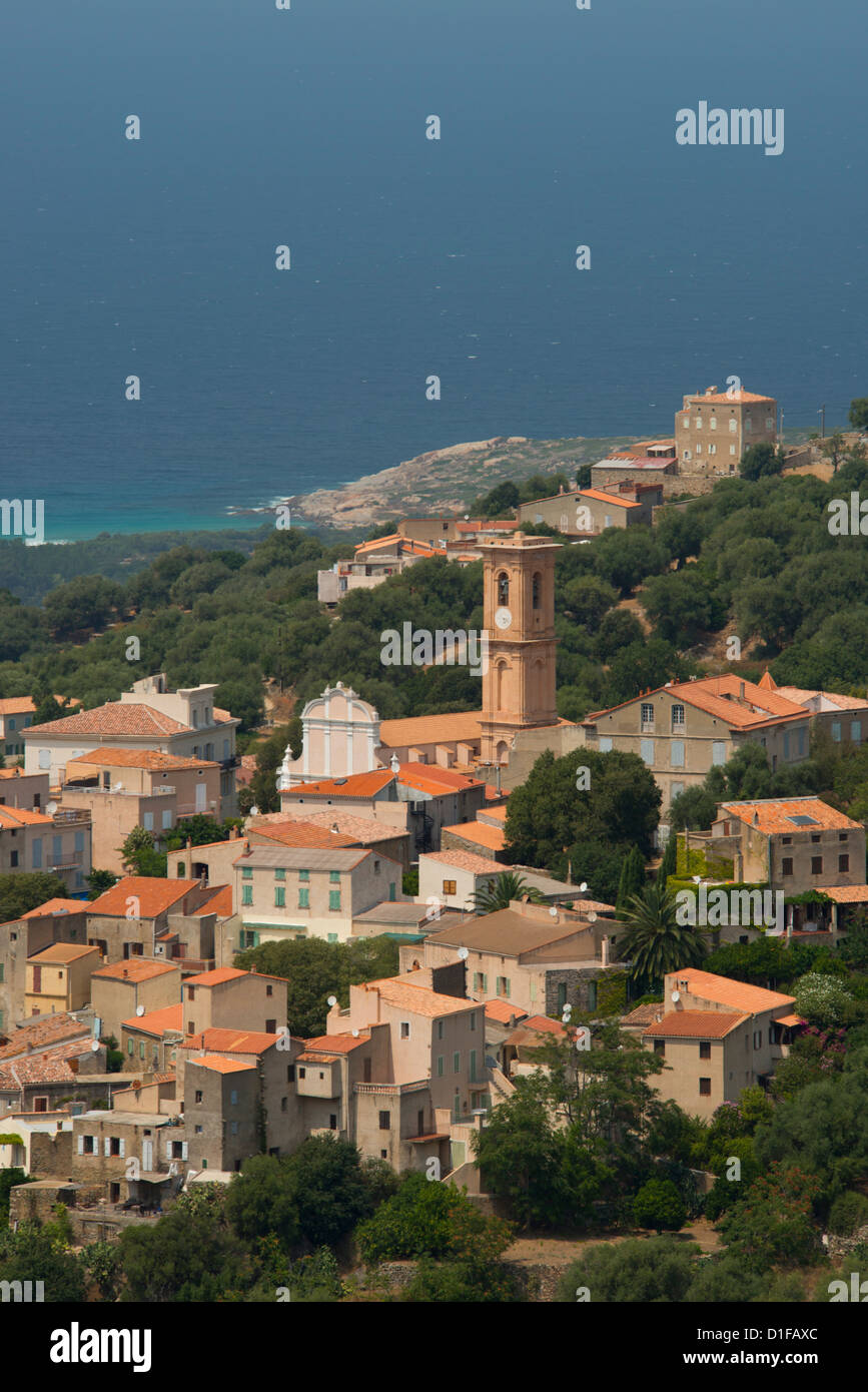 An elevated view of the picturesque village of Aregno in the inland ...