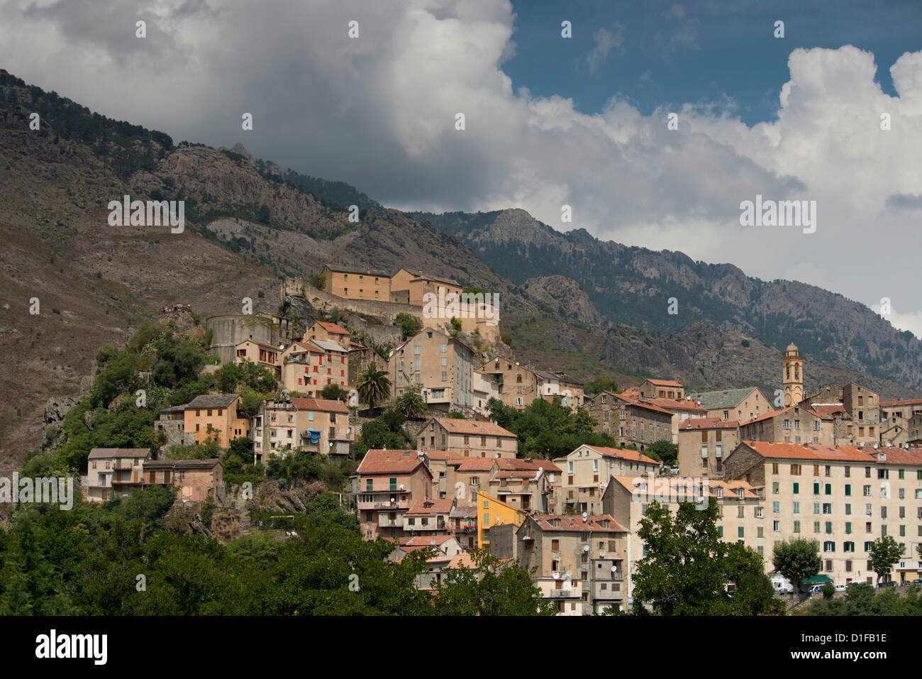 A view toward the citadel of the mountain town of Corte in central ...