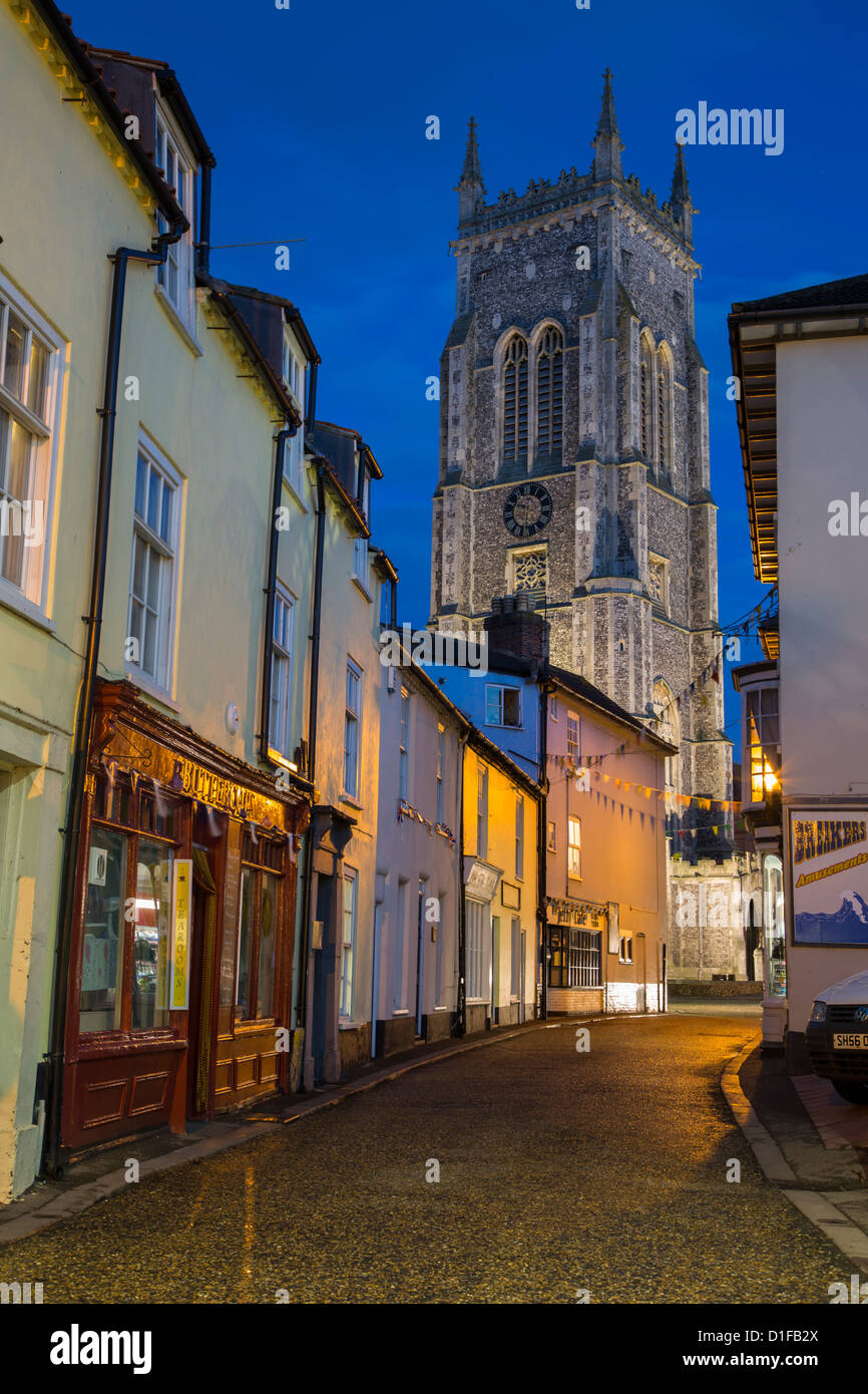 street with church in background in the Norfolk town of Cromer a ...