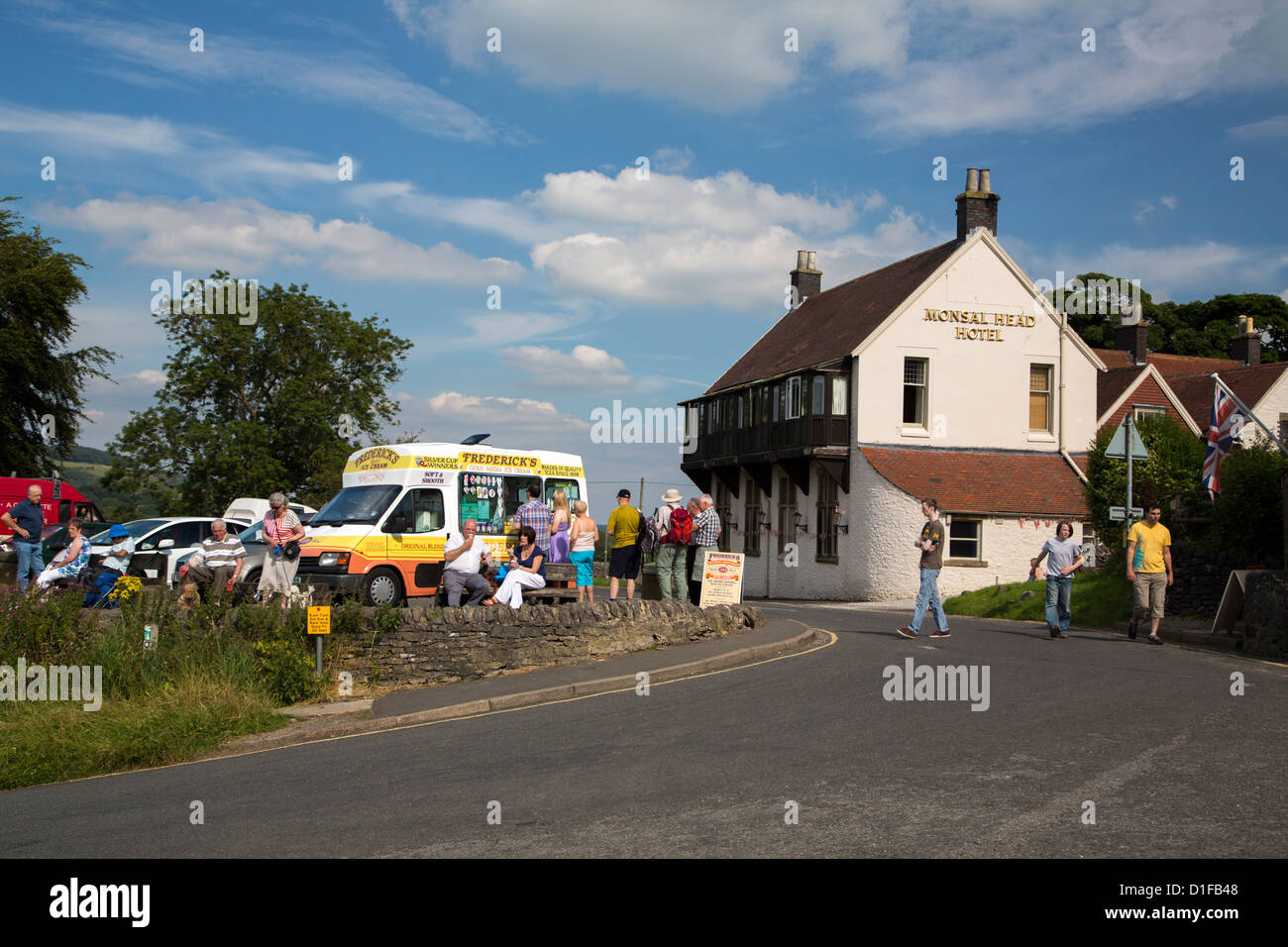 Walkers and people relaxing in front of the Monsal Head Hotel in the ...