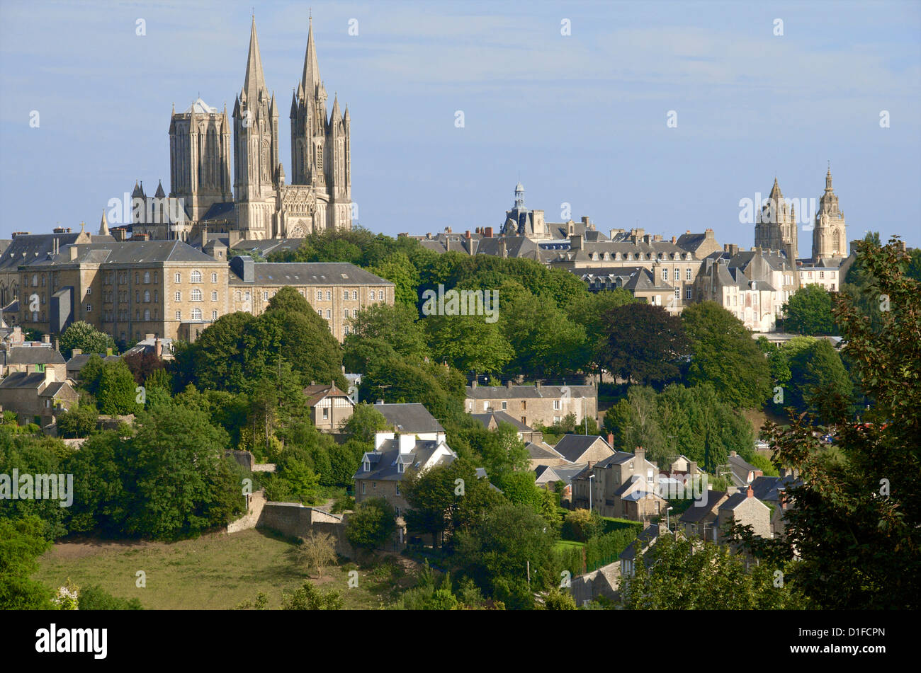 Panorama with Notre Dame Cathedral and St. Peter church, Coutances ...
