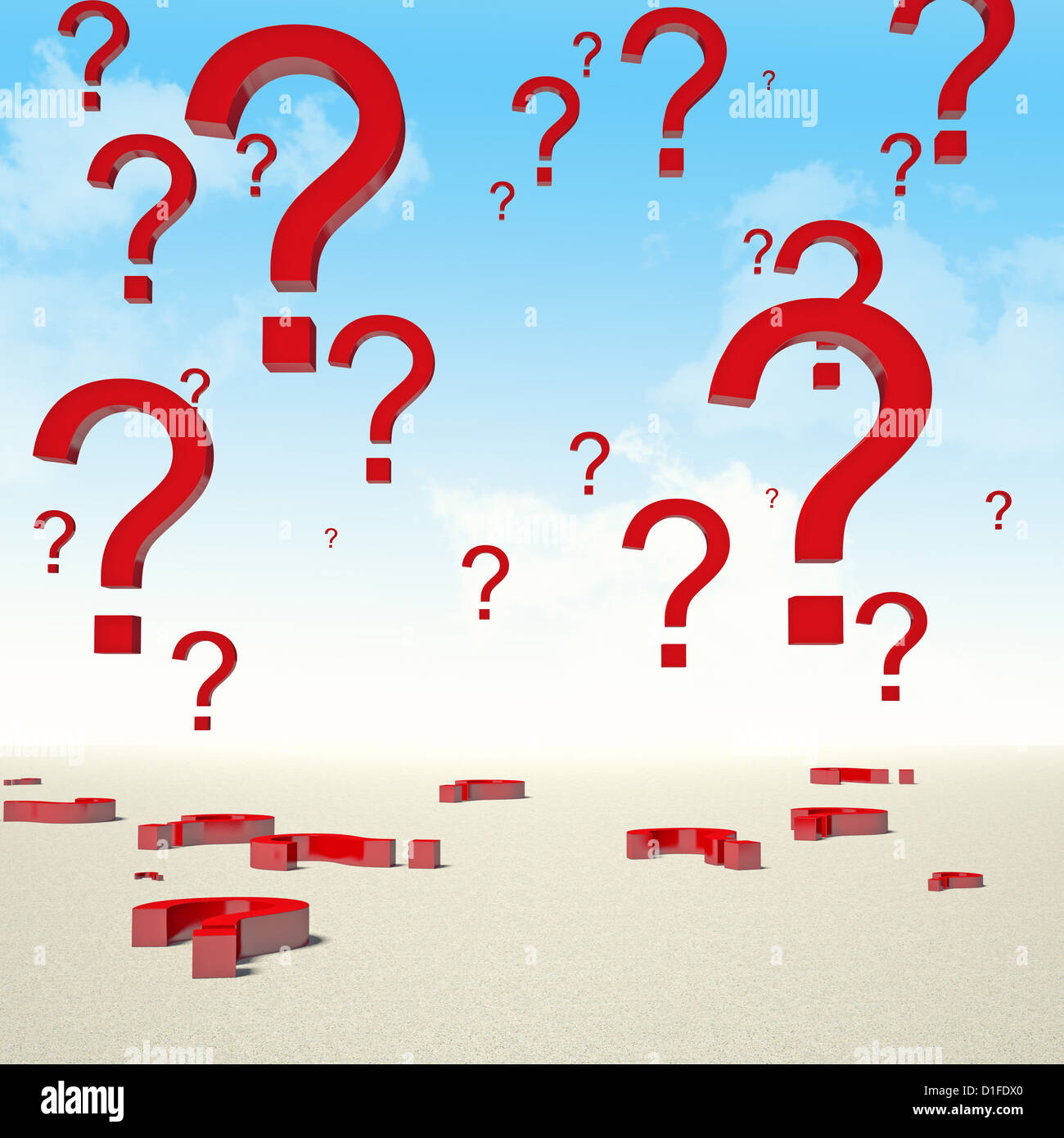 3d image of red question mark in the sky Stock Photo - Alamy