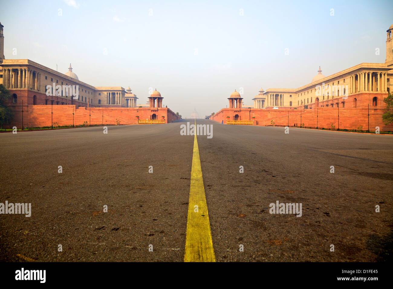Low angle view of Rajpath leading upto Raisina hill in New Delhi, India ...
