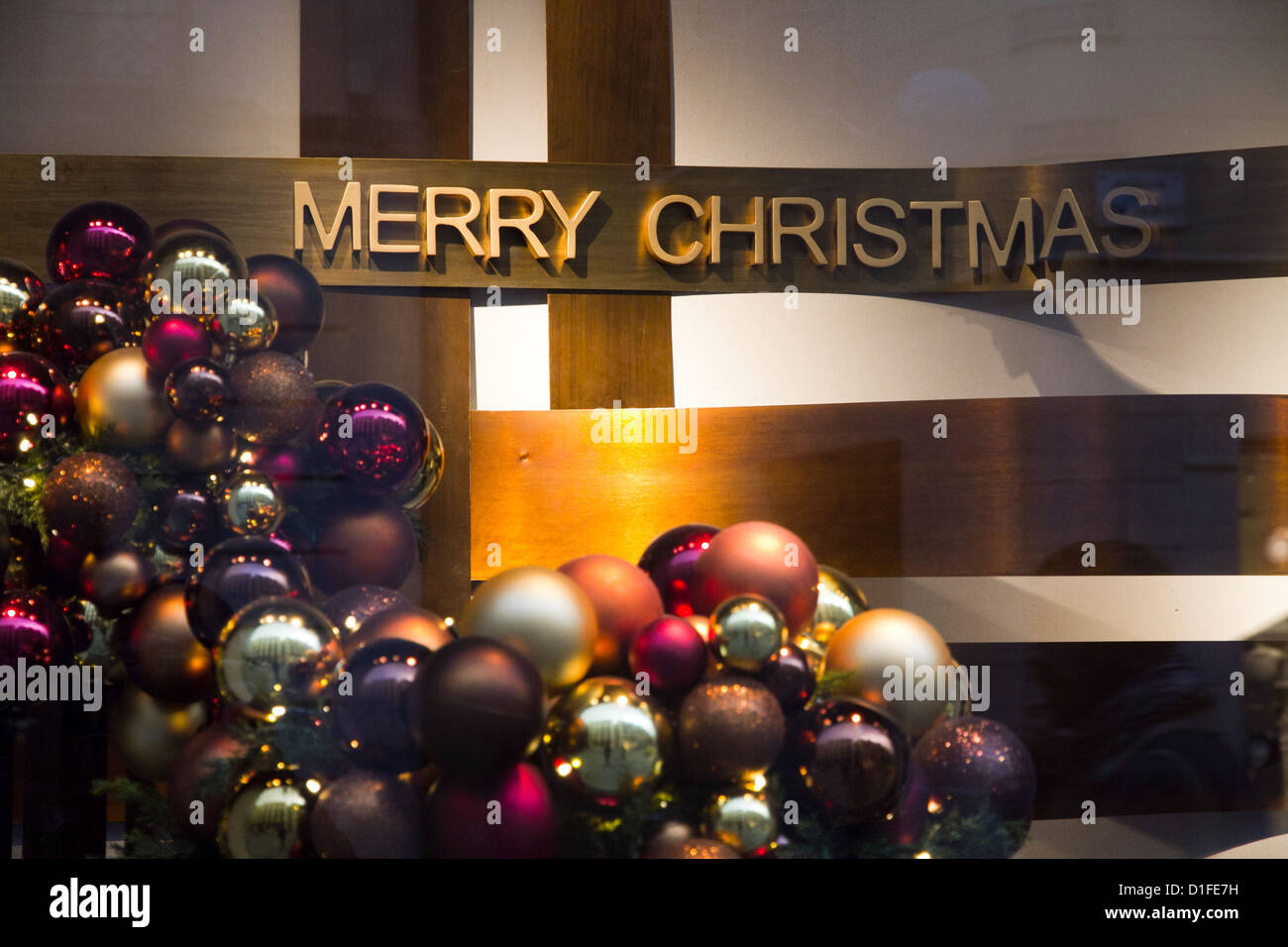 Merry Christmas showcase window Stock Photo - Alamy