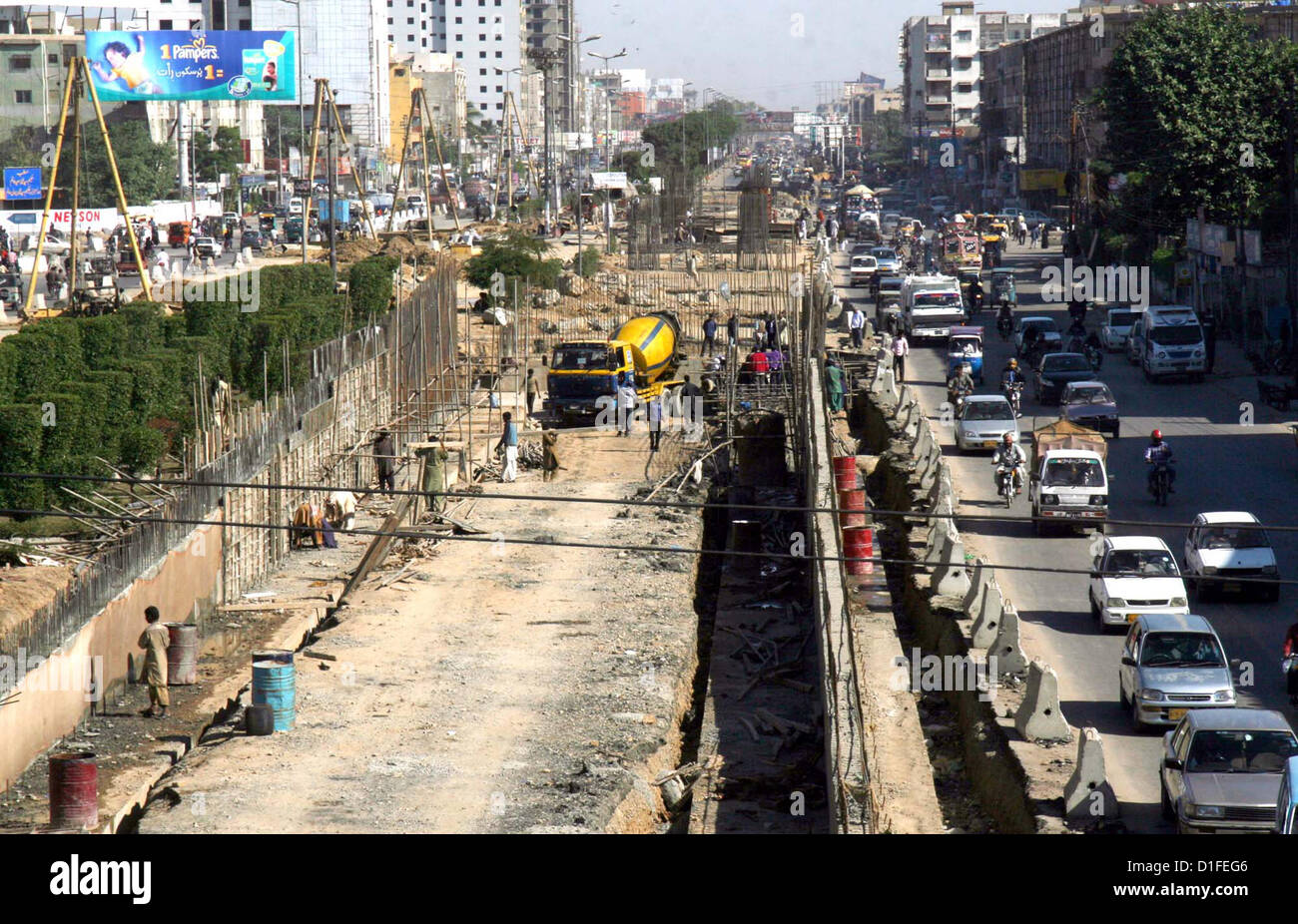 View of construction work of a flyover is in its progress under the ...