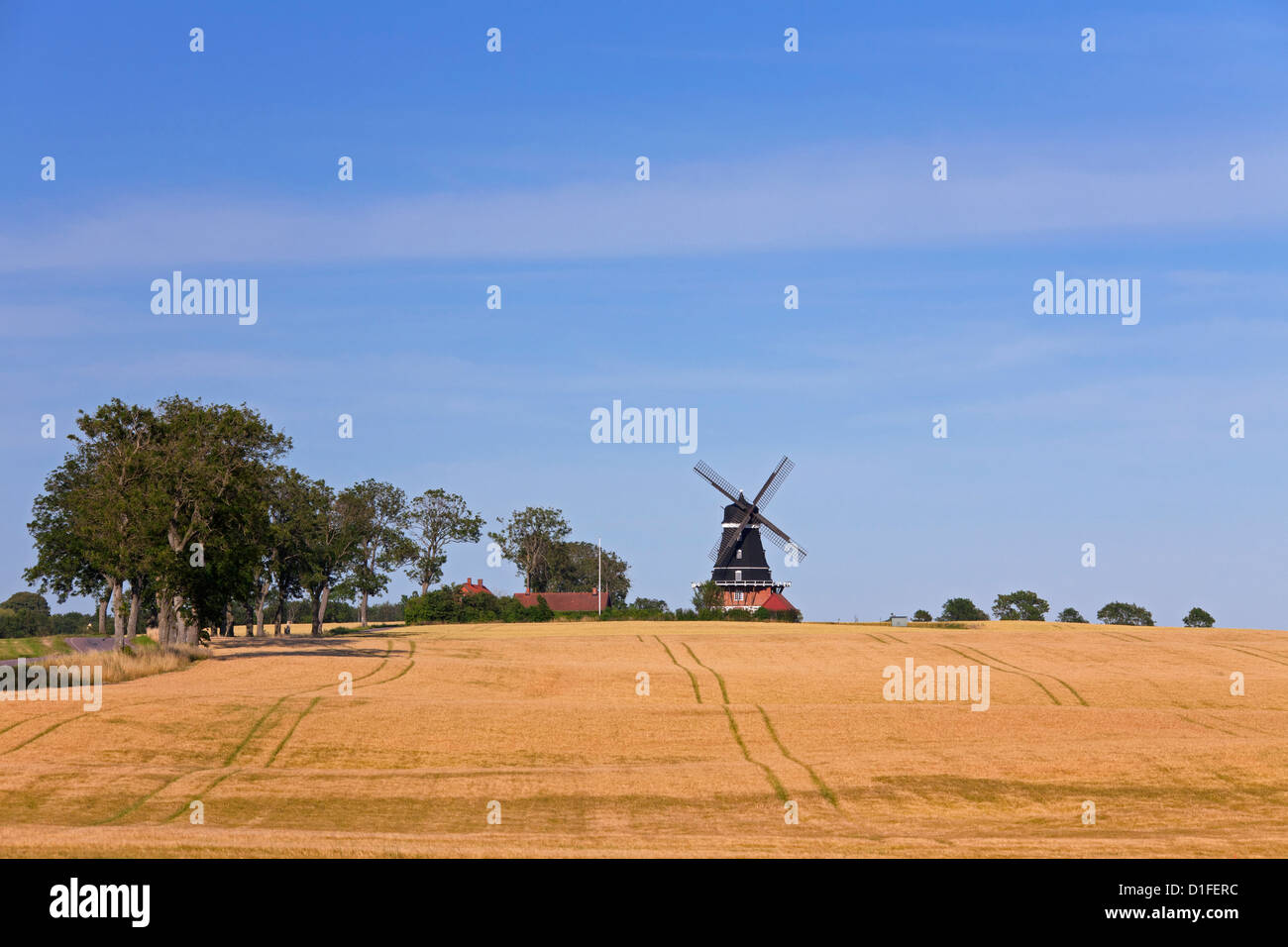 Traditional windmill in field at Krageholm, Skåne, Sweden, Scandinavia ...