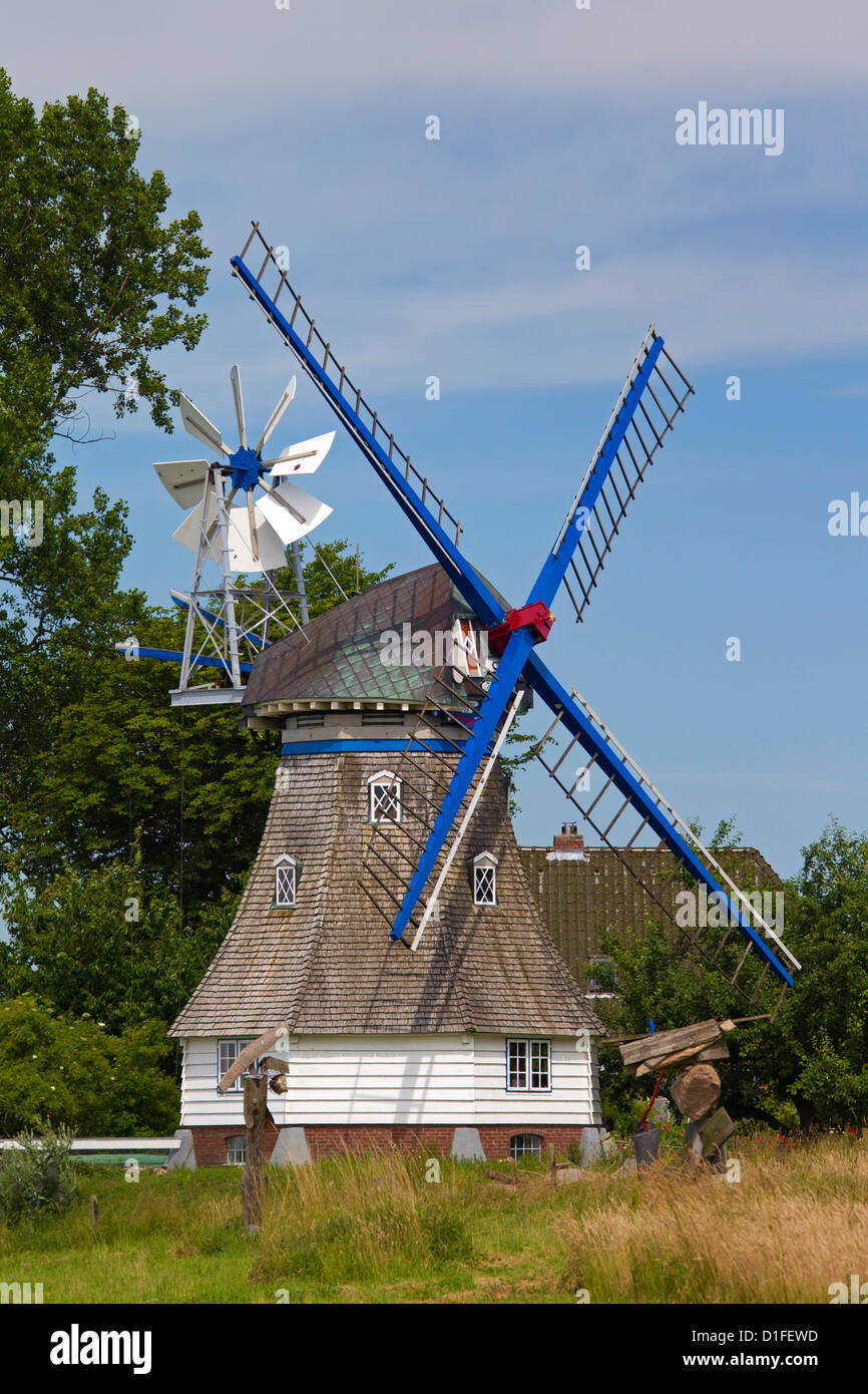 Traditional windmill at Neufeld, Dithmarschen, Schleswig-Holstein ...
