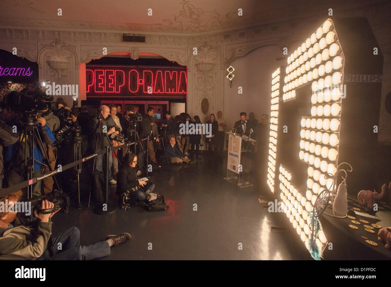 Two seven-foot-tall numerals "1" and "3" arrive at the Times Square ...
