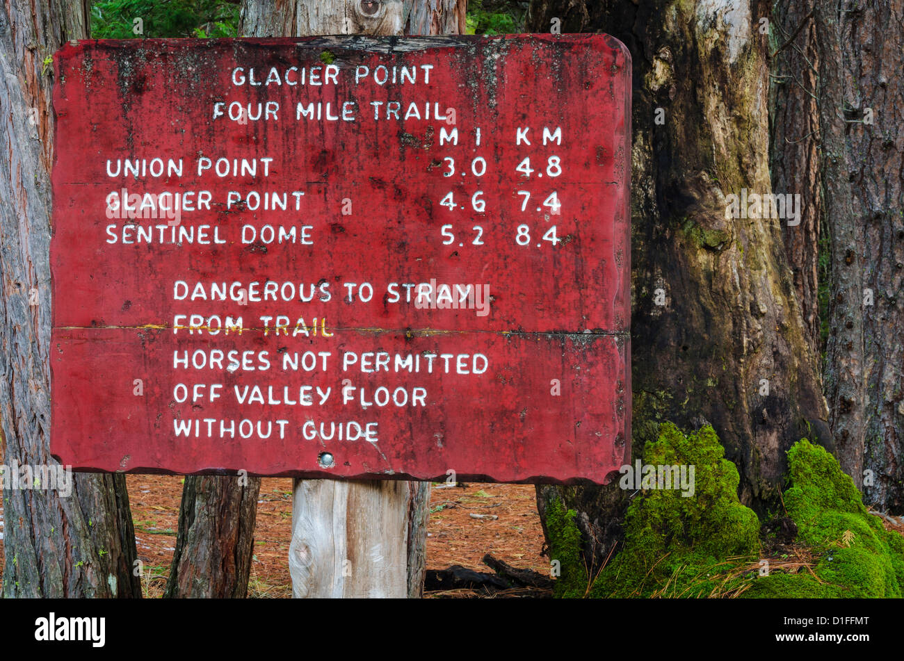 Glacier Point trail sign, Yosemite Valley, Yosemite National Park ...