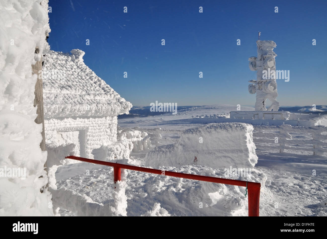 An Ice-Covered Meteorological Station. Weather station after snow ...