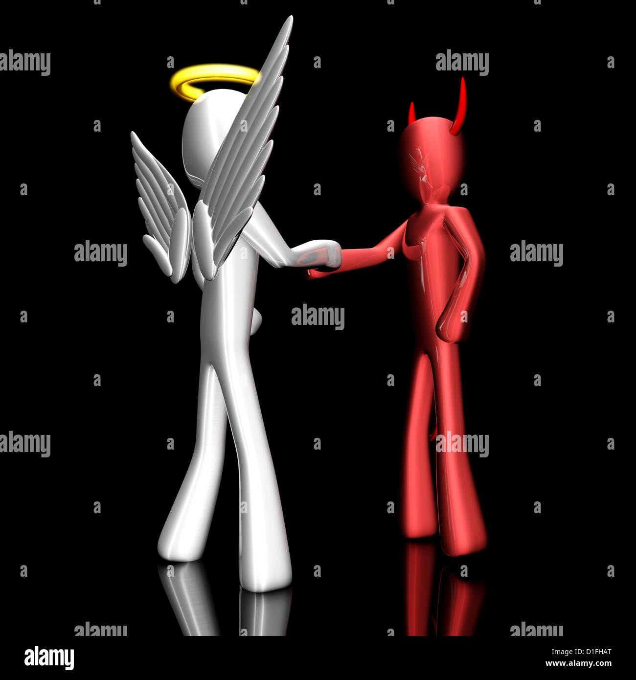 A cartoon Angel and Devil handshaking on a agreement Stock Photo - Alamy