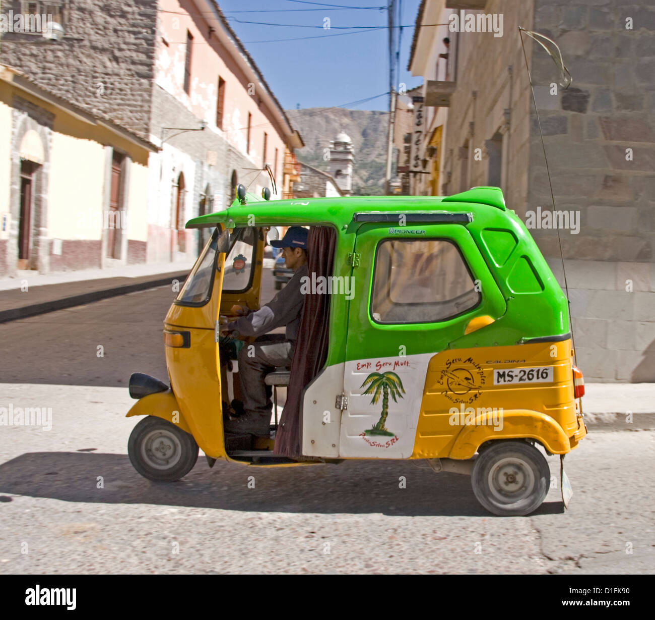 Unique transport - mototaxi in street of city of Ayacucho in the Andes ...