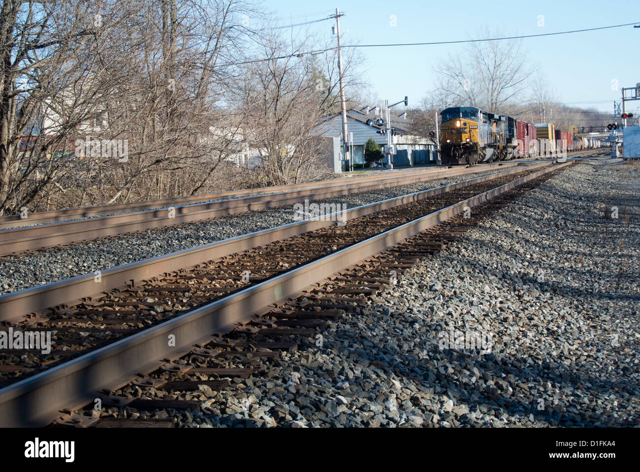 Oncoming freight train Stock Photo - Alamy