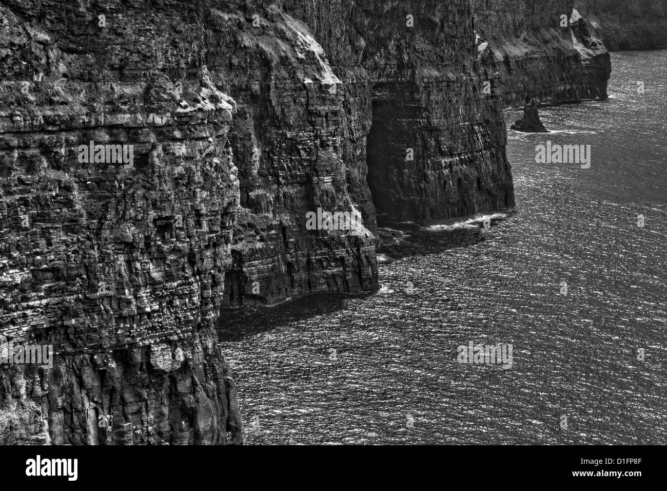 A unique view of the Cliffs of Moher in black and white Stock Photo - Alamy