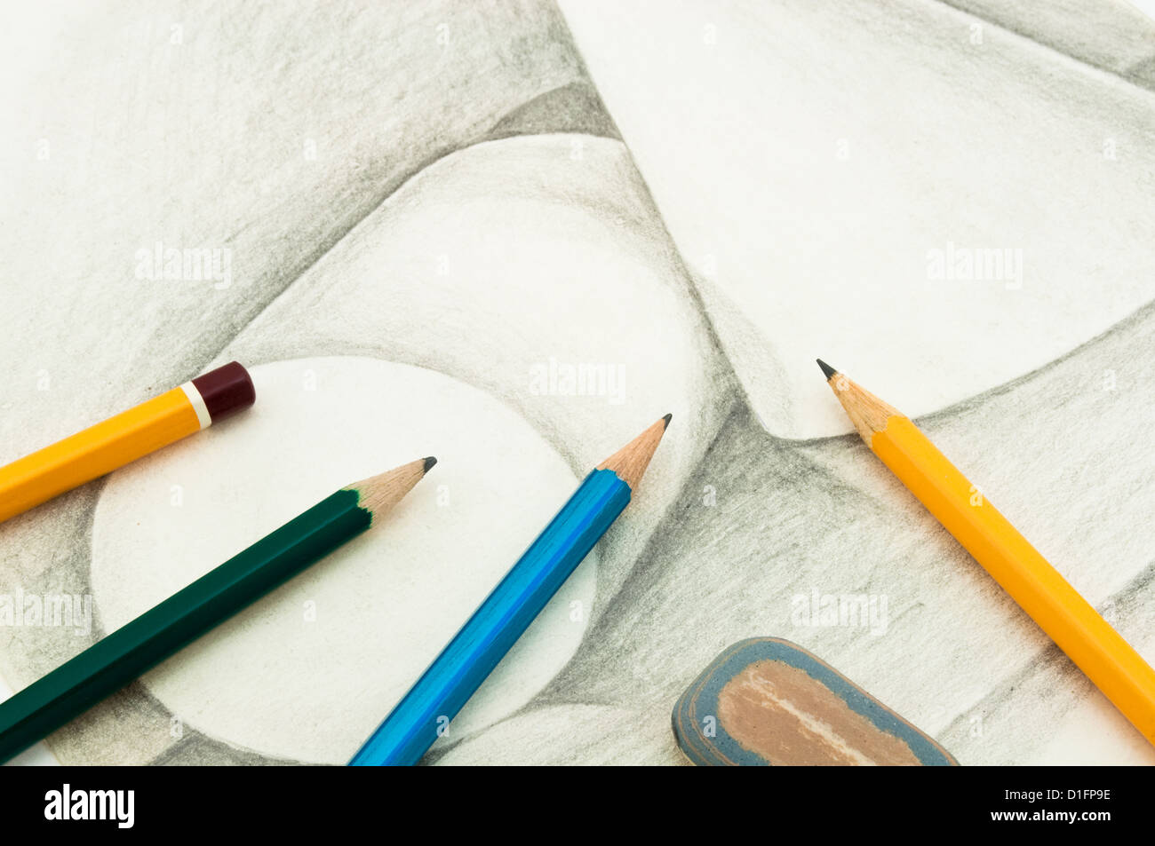 training pencil drawing, geometric figures close Stock Photo - Alamy