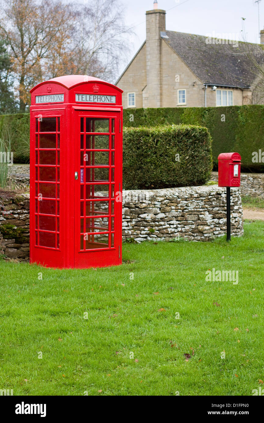 Red telephone box and post box in an English village Stock Photo - Alamy