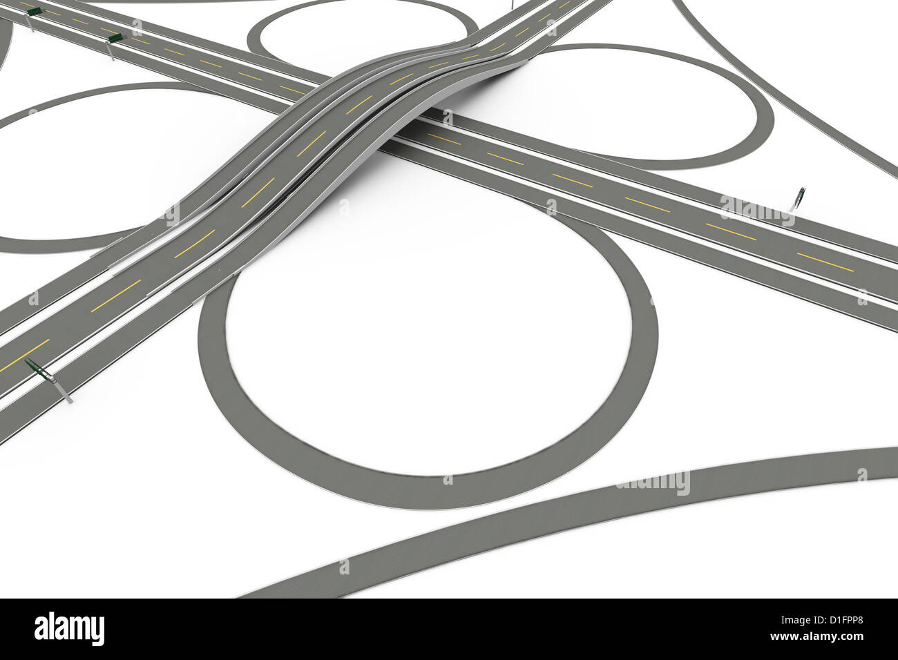 A Highway interchange. 3D rendered Illustration. Isolated on white ...