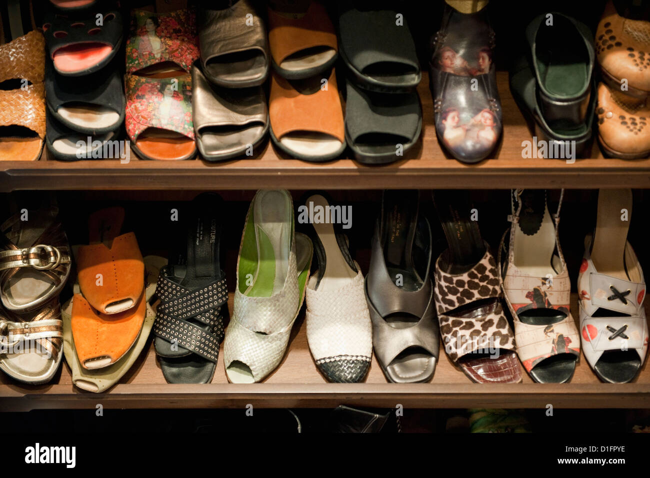 Collection of Woman's shoes on shelf; Irvine; California; USA Stock ...