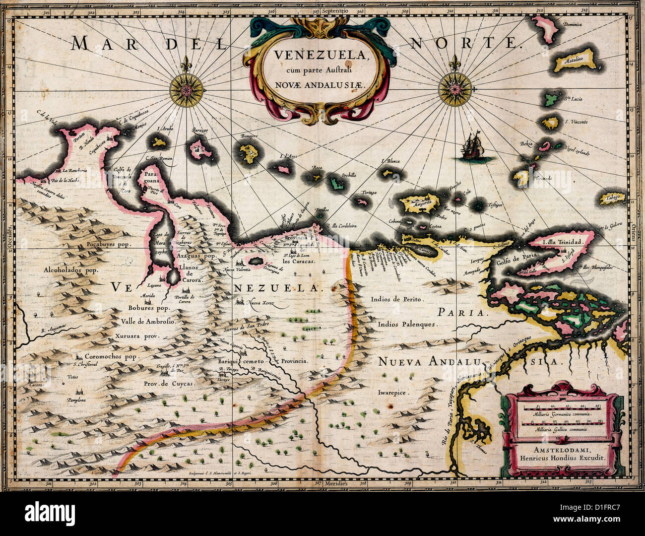 Map of Venezuela, South America, circa 1630 Stock Photo - Alamy