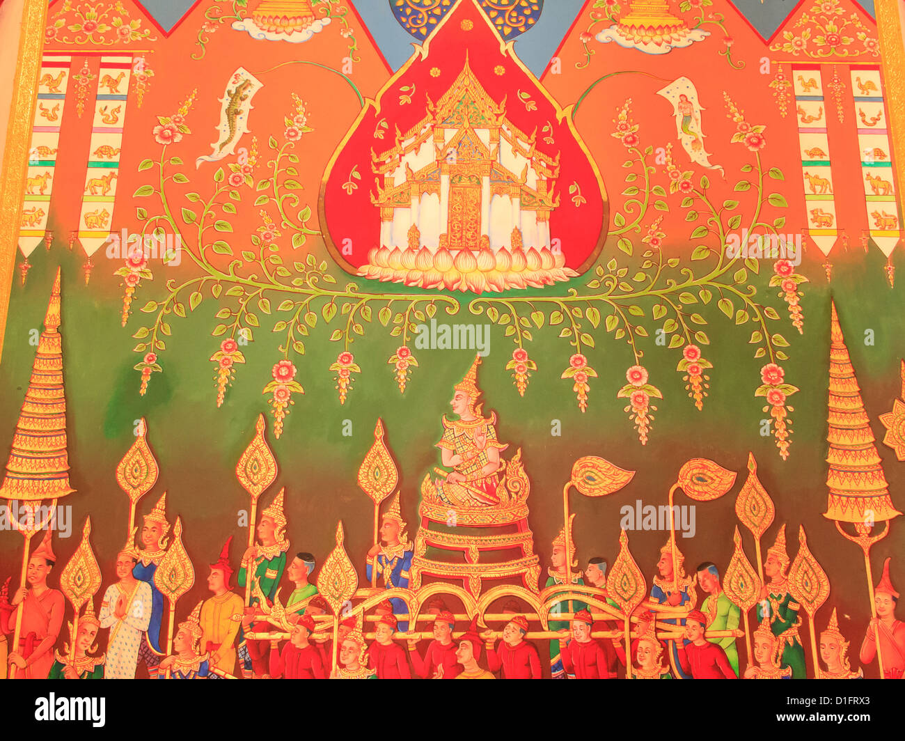 Traditional Thai painting art about buddhism story on temple wall ...
