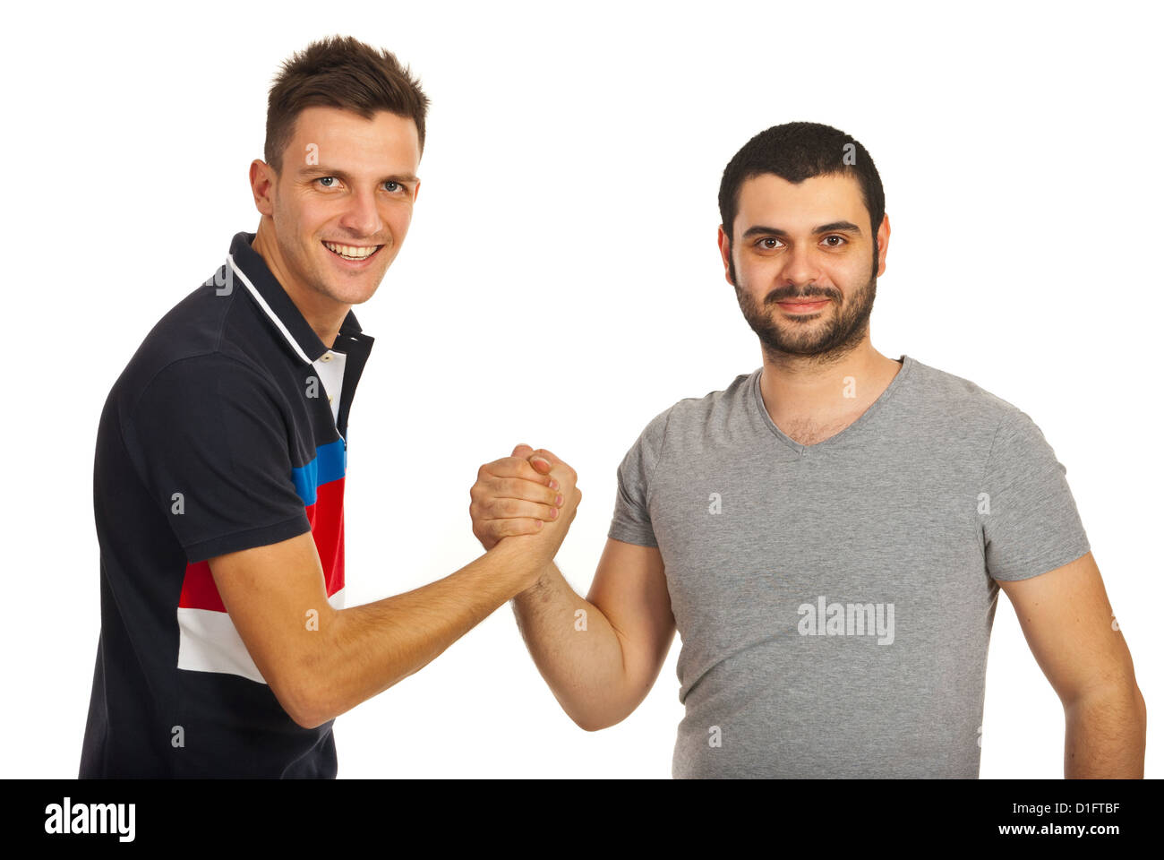 United two friends guys isolated on white background Stock Photo - Alamy