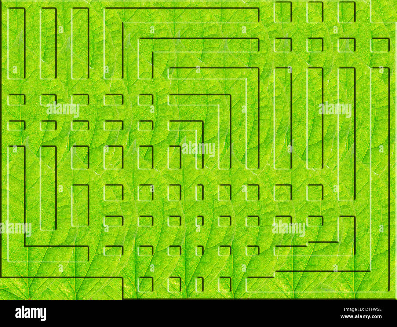 Abstract square maze, green leaves Stock Photo - Alamy
