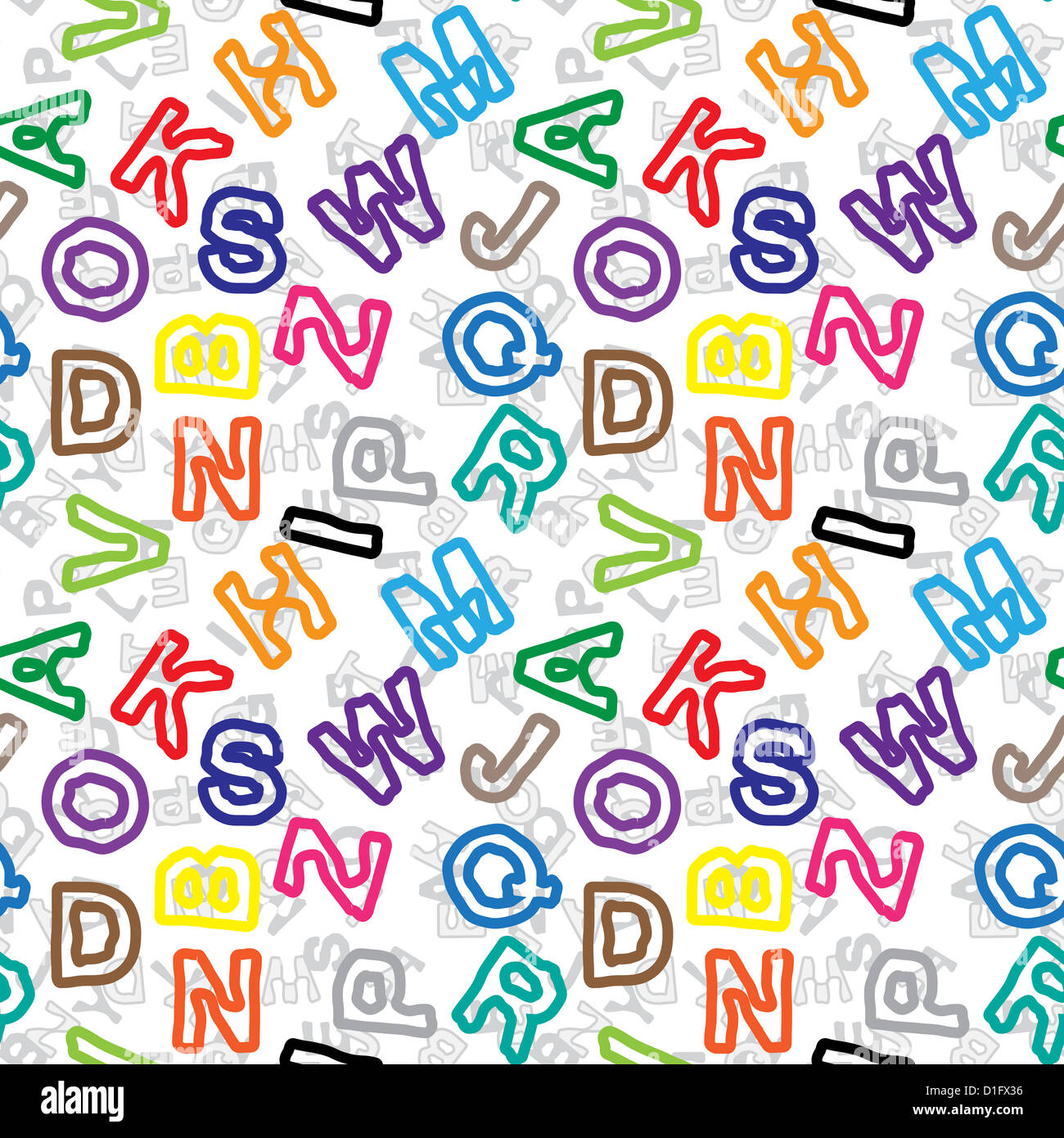 Pattern of color letters on white background - seamless texture Stock ...