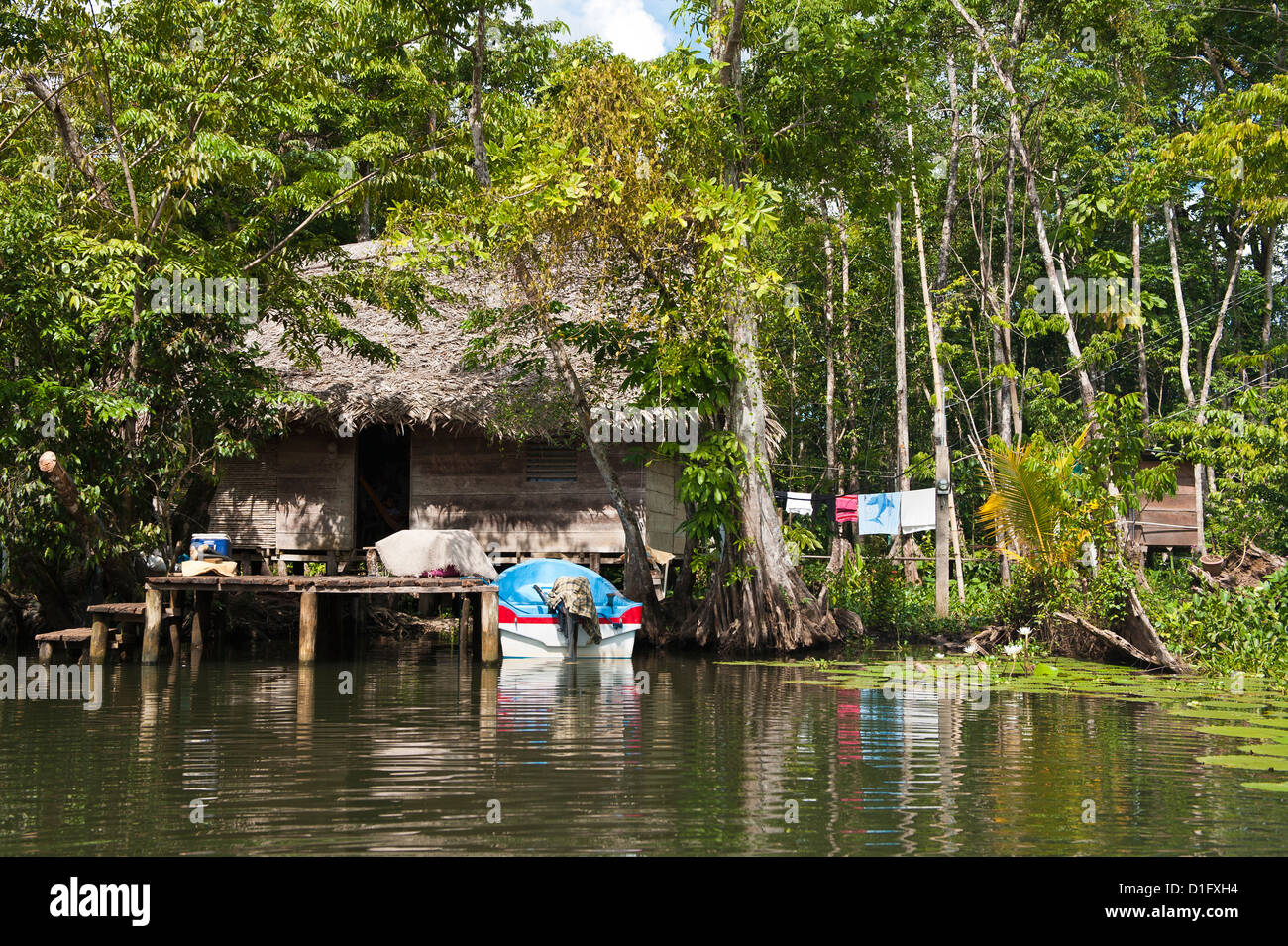 Indigenous people dwelling on Lake Izabal (Lago de Izabal), Guatemala ...