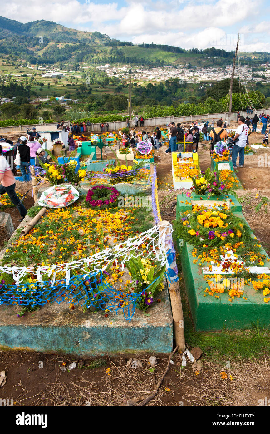 Day Of The Dead ceremony in cemetery in Santiago Sacatepequez ...